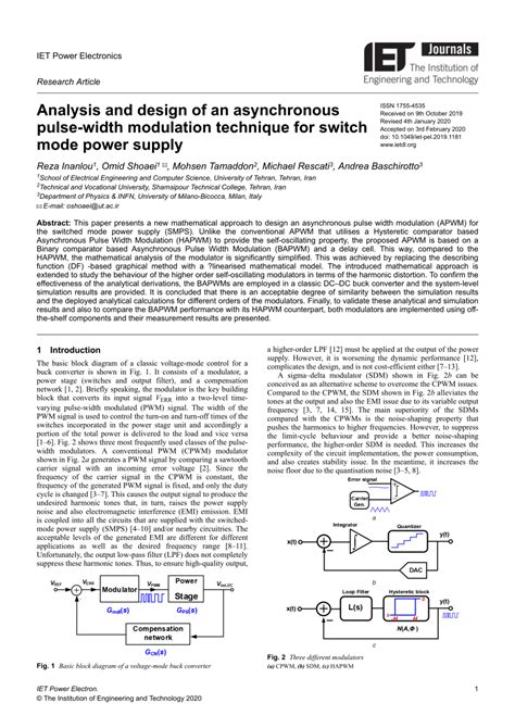 PDF Analysis And Design Of An Asynchronous Pulse Width Modulation Technique For Switch Mode