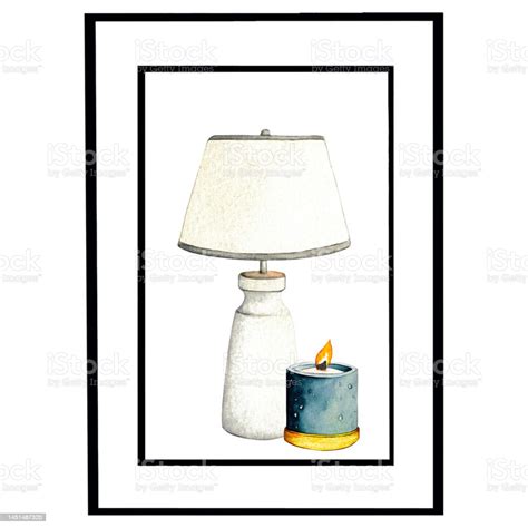 인테리어 페인팅 왁스 양초와 전기 램프 거실의 수채화 그림 인테리어 클립 아트 흰색 배경에 가정 장식 요소 0명에 대한 스톡 벡터 아트 및 기타 이미지 Istock