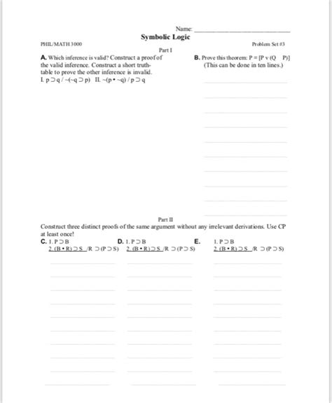 Solved Name Symbolic Logic Philmath 3000 Problem Set 3