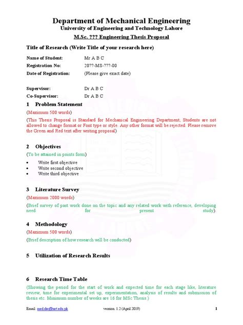 Msc Thesis Proposal Template V1 2 Pdf Master Of Science Thesis