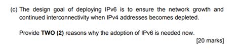 Solved C The Design Goal Of Deploying IPv Is To Ensure Chegg Com