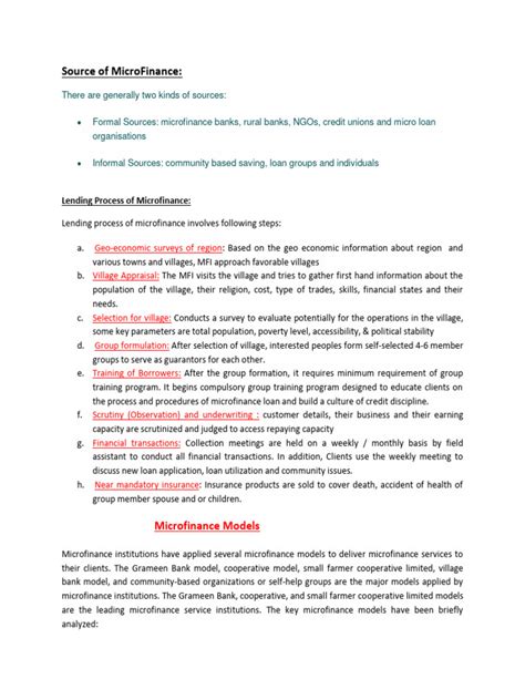 Unit 3 Micro Finanance Credit Lending Model Pdf Microfinance