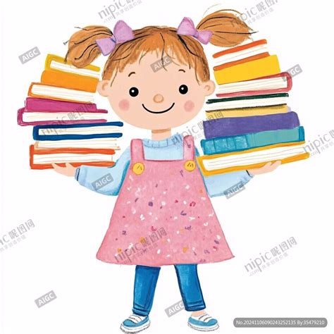 Ai创作图拿书本女孩 手拿书本的小女孩 在背书的小孩 拿着书本的小朋友 儿童书籍儿童读物书架 抱书本的女孩 抱着书的小女孩 读书卡通人物形象