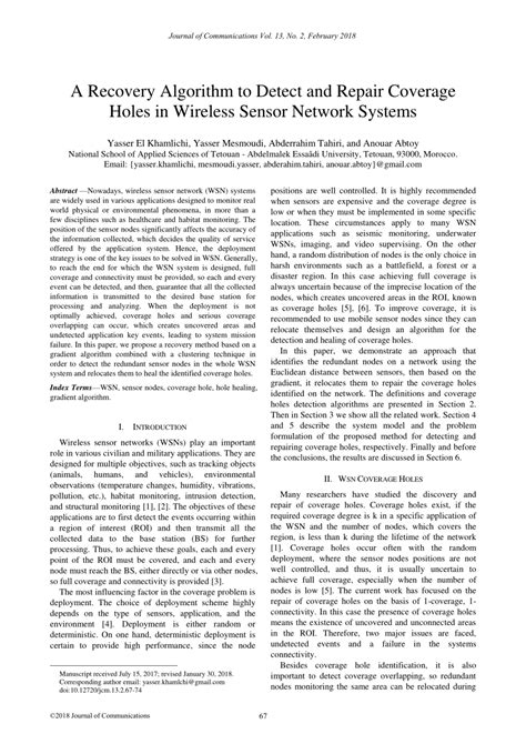 Pdf A Recovery Algorithm To Detect And Repair Coverage Holes In