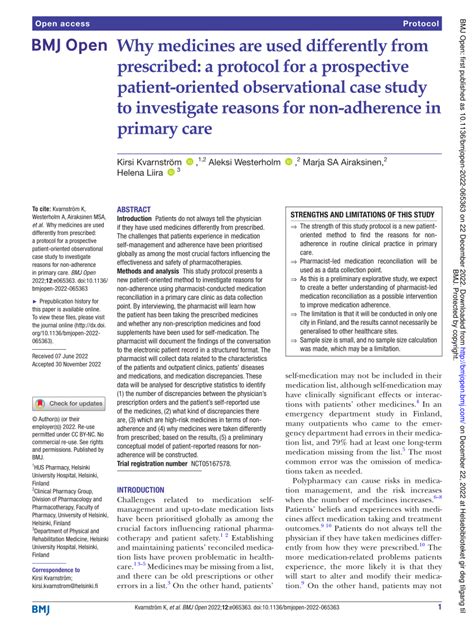 Pdf Why Medicines Are Used Differently From Prescribed A Protocol For A Prospective Patient