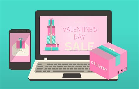 마음과 사랑의 소원발렌타인 데이 인사말 카드 플랫 벡터 일러스트 는 판매 온라인 상점 휴일 상품의 배달 분홍색 빨간색 및 파란색으로 초대 전단지 2월까지 할인 및 로맨틱