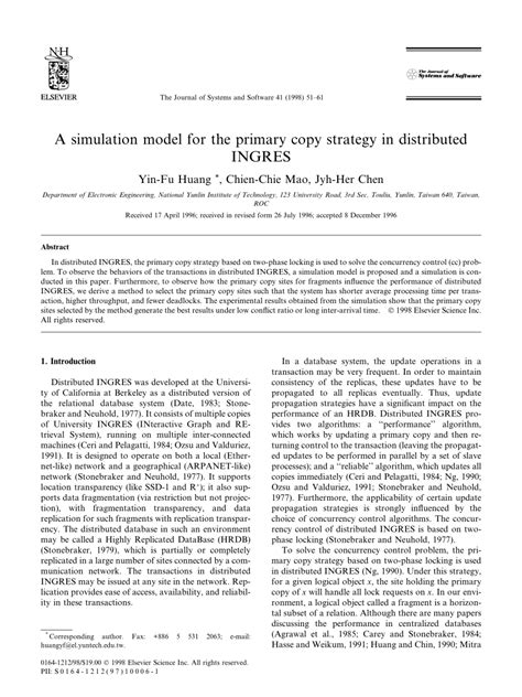 pdf a simulation model for the primary copy strategy in distributed ingres