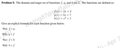 solved problem 9 the domain and target set of functions f