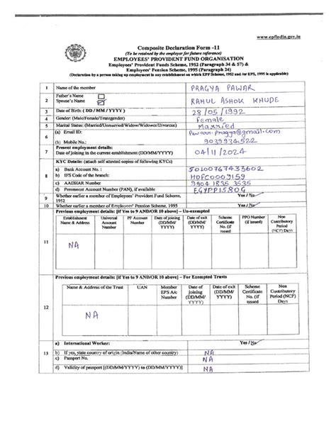 Pf Declaration Form 11 Pdf Pdf