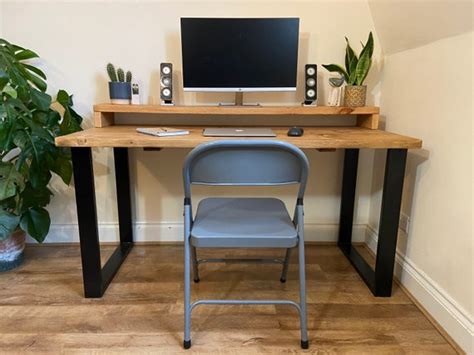 Rustic Computer Desk And Monitor Shelf With INDUSTRIAL LEGS Etsy