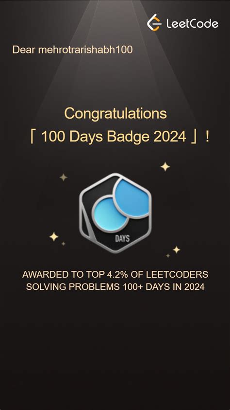 Rishabh Mehrotra On Linkedin 100daysofcode Leetcode Codingjourney Milestoneachieved