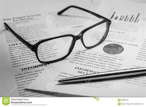 Glasses And A Pen On Business Text Stock Image Image Of Media Data