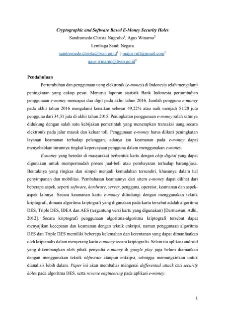 Paper Cryptographic And Software Based E Money Security Holes Pdf