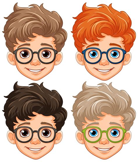 Мультяшная голова мальчика в очках изолирована Бесплатно векторы