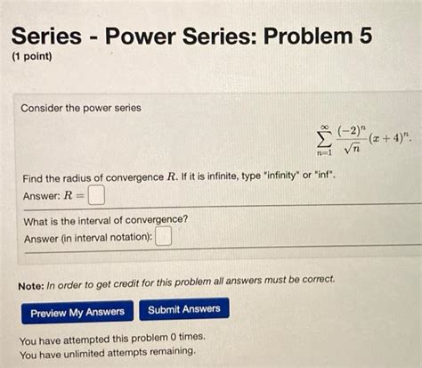 Solved Series Power Series Problem 5 1 Point Consider