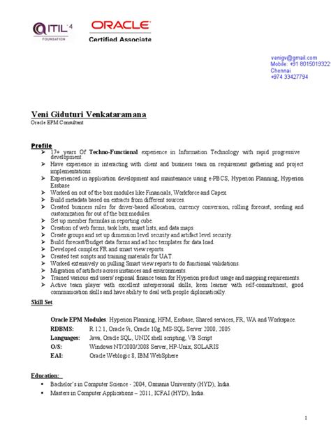 Veni Resume Oracle Epm Consultant Pdf
