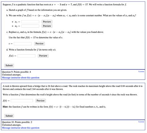 solved suppose f is a quadratic function that has roots at x