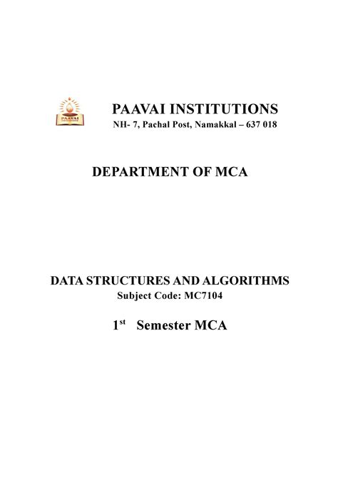 Mc7104 Dsa Syllabus Paavai Institutions Nh 7 Pachal Post Namakkal