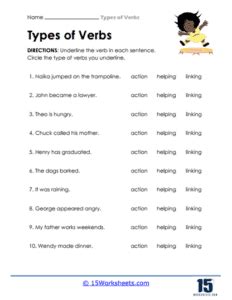 Types Of Verbs Worksheets Parts Of Speech 15 Worksheets Com