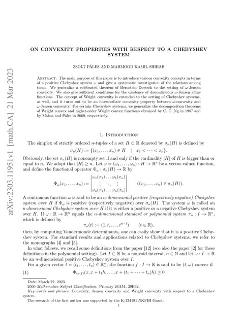 Pdf On Convexity Properties With Respect To A Chebyshev System
