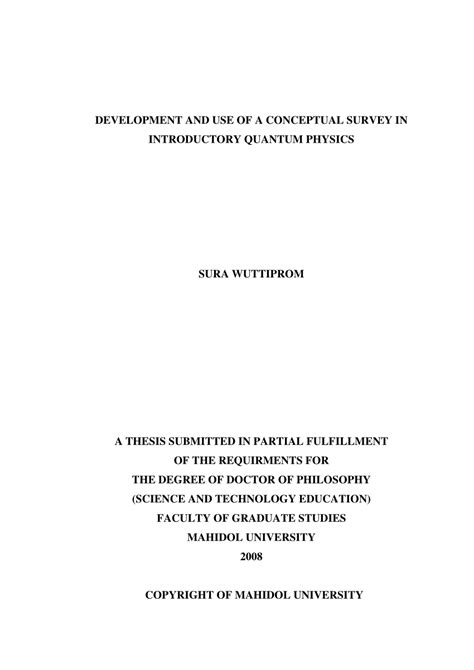 Pdf Development And Use Of A Conceptual Survey In Introductory Quantum Physics