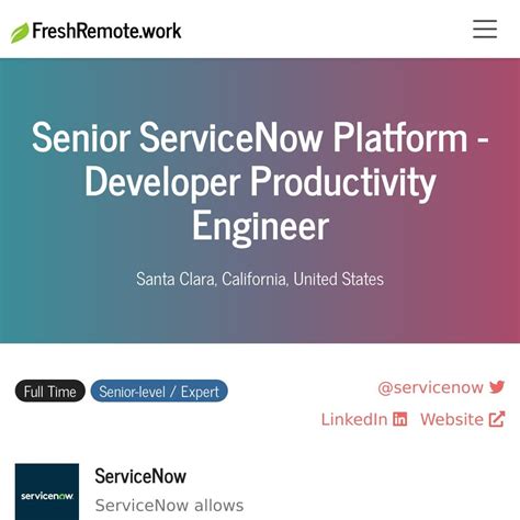 📢 Servicenow Is Hiring A Senior Servicenow Platform Developer Productivity Engineer R