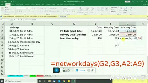 19 Workdays And Weekday Calculation Youtube