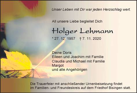 Traueranzeigen Von Holger Lehmann Schwarzwälder Bote Trauer