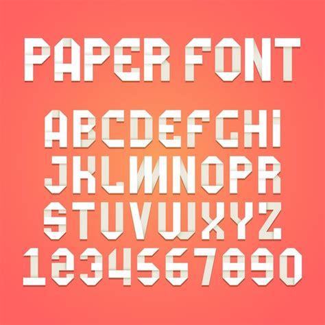 종이 접기 알파벳 종이 접기 글꼴 타이포그래피 리본 그림자 문자 세트 프리미엄 벡터