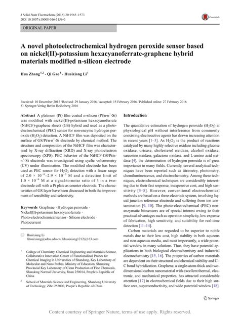 A Novel Photoelectrochemical Hydrogen Peroxide Sensor Based On Nickel Ii Potassium