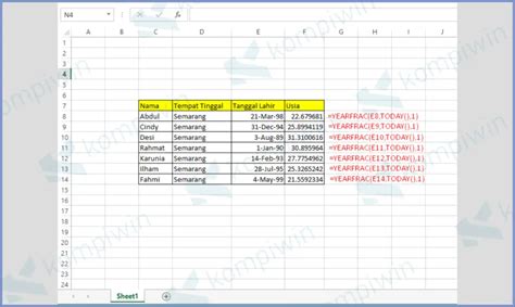 Rumus Menghitung Umur Dengan Excel