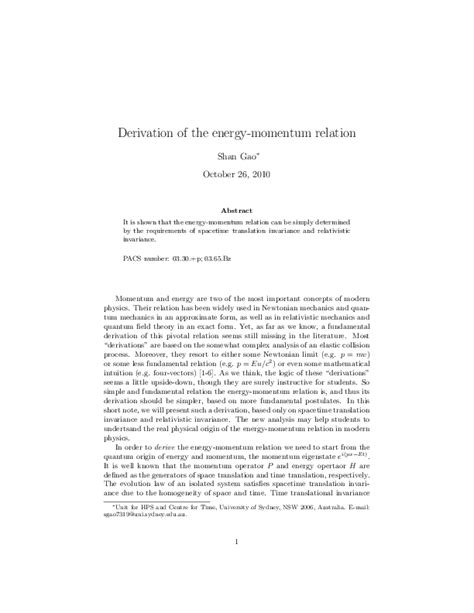 Pdf Derivation Of The Energy Momentum Relation