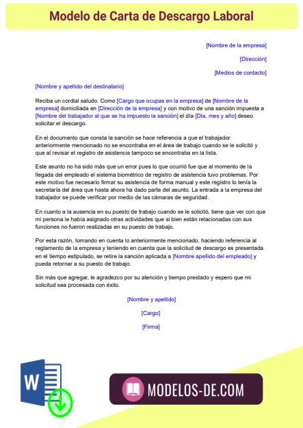 Modelo De Carta De Descargo En Word Gratis