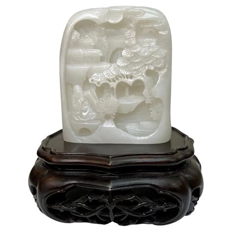 Certified Nephrite White Jade Carving Hetian Jade Scenic Stature For
