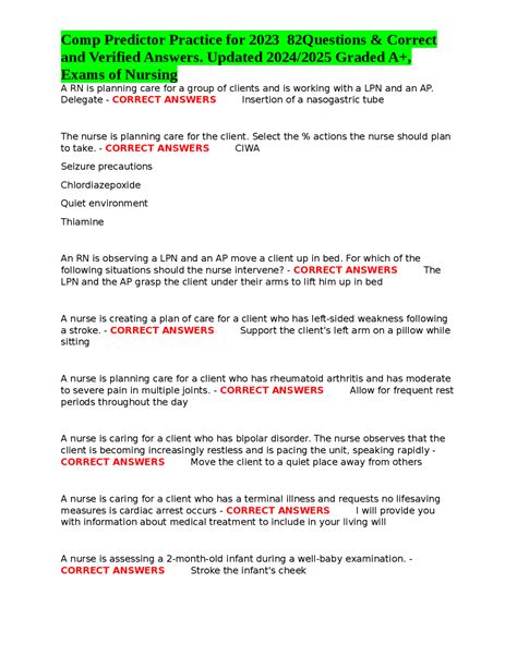 Nursing Exam Practice Questions And Answers Exams Nursing Docsity