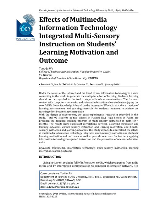 Pdf Effects Of Multimedia Information Technology Integrated Multi Sensory Instruction On