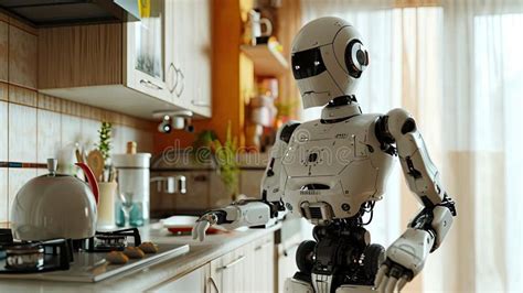 Robot Helper Helps In The Kitchen Stock Image Image Of Home Computer