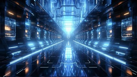 Premium AI Image A Blue Computer Server Room With A Blue Light