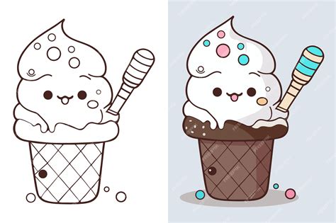 Cute Ice Cream Cartoon Dessin Au Trait Vector Icon Illustration