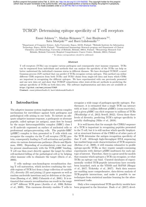 Pdf Tcrgp Determining Epitope Specificity Of T Cell Receptors