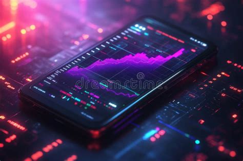 3d Render Of Isometric Smartphone Displaying Stock Market Charts Stock Illustration