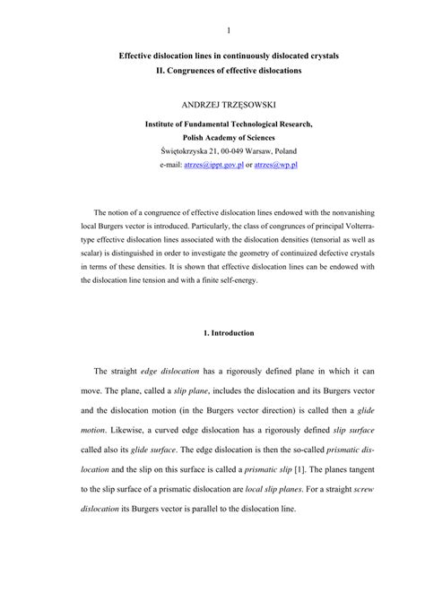 Pdf Effective Dislocation Lines In Continuously Dislocated Crystals Ii Congruences Of
