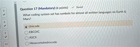 question 17 mandatory 6 points saved what coding system set has symbols