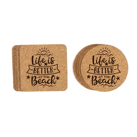 Life Is Better At The Beach Cork Coasters Set Of 6 Baum Designs