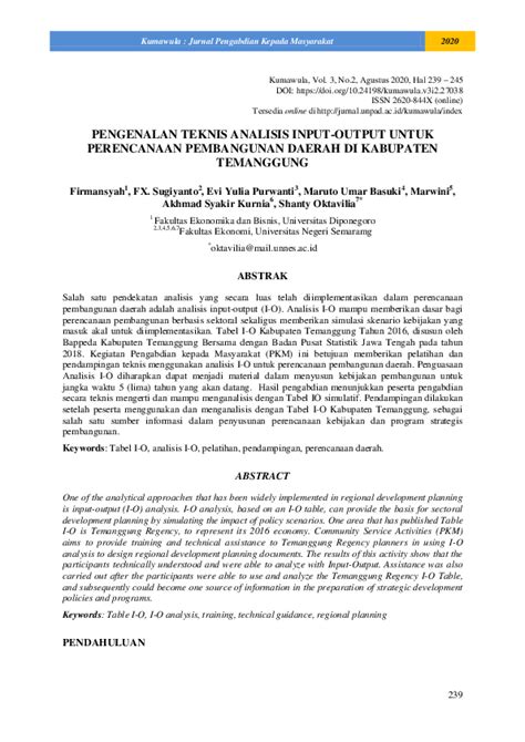 Pdf Pengenalan Teknis Analisis Input Output Untuk Perencanaan