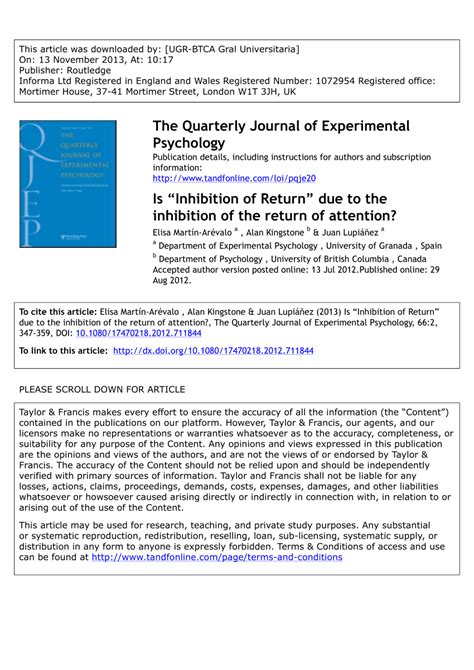 Pdf Is Inhibition Of Return Due To The Inhibition Of The Return Of