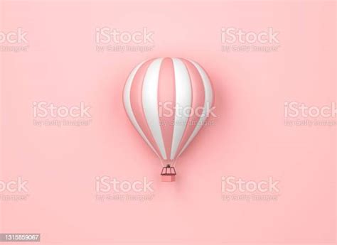 파스텔 핑크 배경에 분홍색과 흰색 줄무늬가있는 열기구 3d 렌더링 열기구에 대한 스톡 사진 및 기타 이미지 열기구 풍선