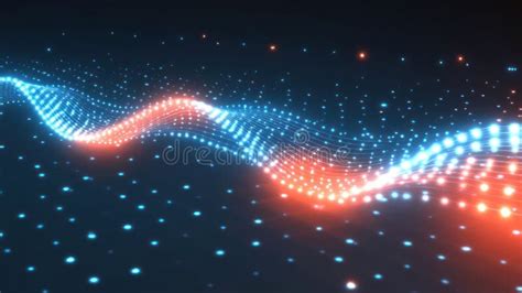 Abstract Wave Pattern With Blue And Red Lights Representing Data Or Sound Visualization Stock