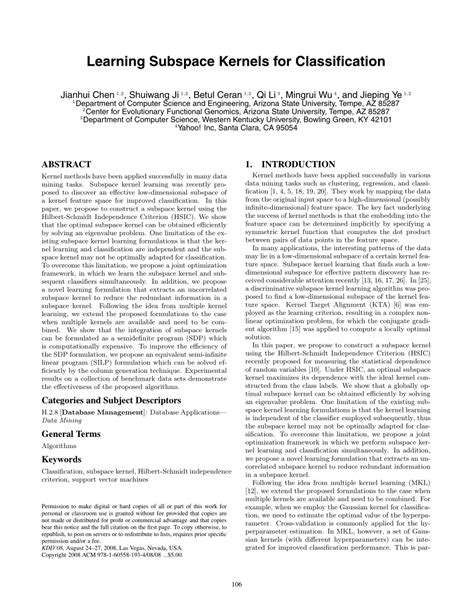 Pdf Learning Subspace Kernels For Classification
