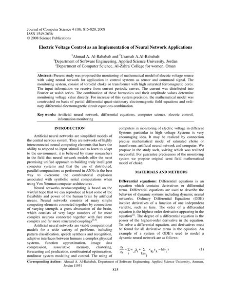 Pdf Electric Voltage Control As An Implementation Of Neural Network Applications